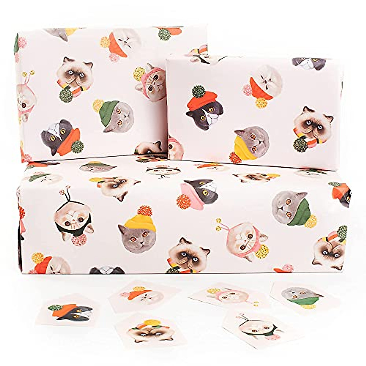 CENTRAL 23 Pink Wrapping Paper Christmas - 6 Sheets of GiftWrap - Cats in Hats - For Girls Women - Trendy Wrap for Kids - Holiday Festive Gifts - Recyclable