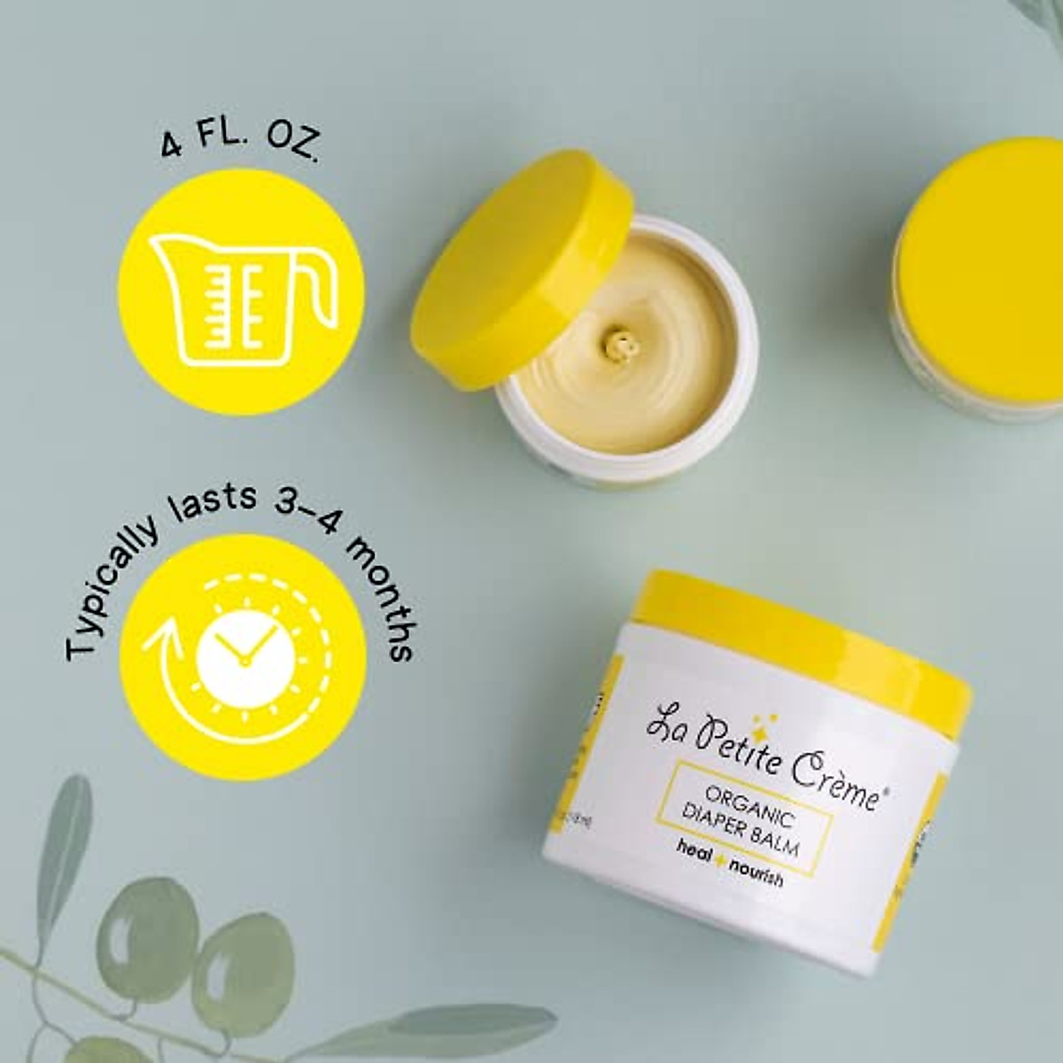 La Petite Creme French All-Natural Diaper Balm - Healing & Nourishing Diaper Cream - Gentle & Safe Baby Balm with USDA Certified Organic Beeswax and Olive Oil - Baby Essentials for Newborn (4 oz)