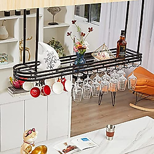 Ceiling Glass Rack Ceiling Hanging Rack,Adjustable Height,Metal Holder Stemare Goblets,for Bars Restaurants Kitchens,Can Bear 100KG
