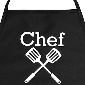 Personalized Chef’s Cooking Apron for Men (Black) Kitchen, BBQ Grill | Breathable, Comfortable Fabric | Funny Custom Designs, 2 Front Pockets | Machine Washable