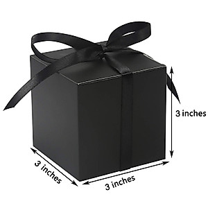 COTOPHER 60pcs Wedding Favor Boxes, Paper Gift Boxes 3x3x3 Inches Small Gift Boxes with Ribbons Small Boxes for Gifts, Crafting, Cupcake, Candy, Bridesmaid Proposal Boxes，Easy Assemble Boxes (Black)