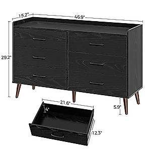 Rolanstar Drawer Dresser-Tool Free Quick Install, 6 Drawers Storage Dresser with Foldable Drawer Dividers, Modern Chest of Drawer, Black（Tool Free Except Drawer Handle and Foot）