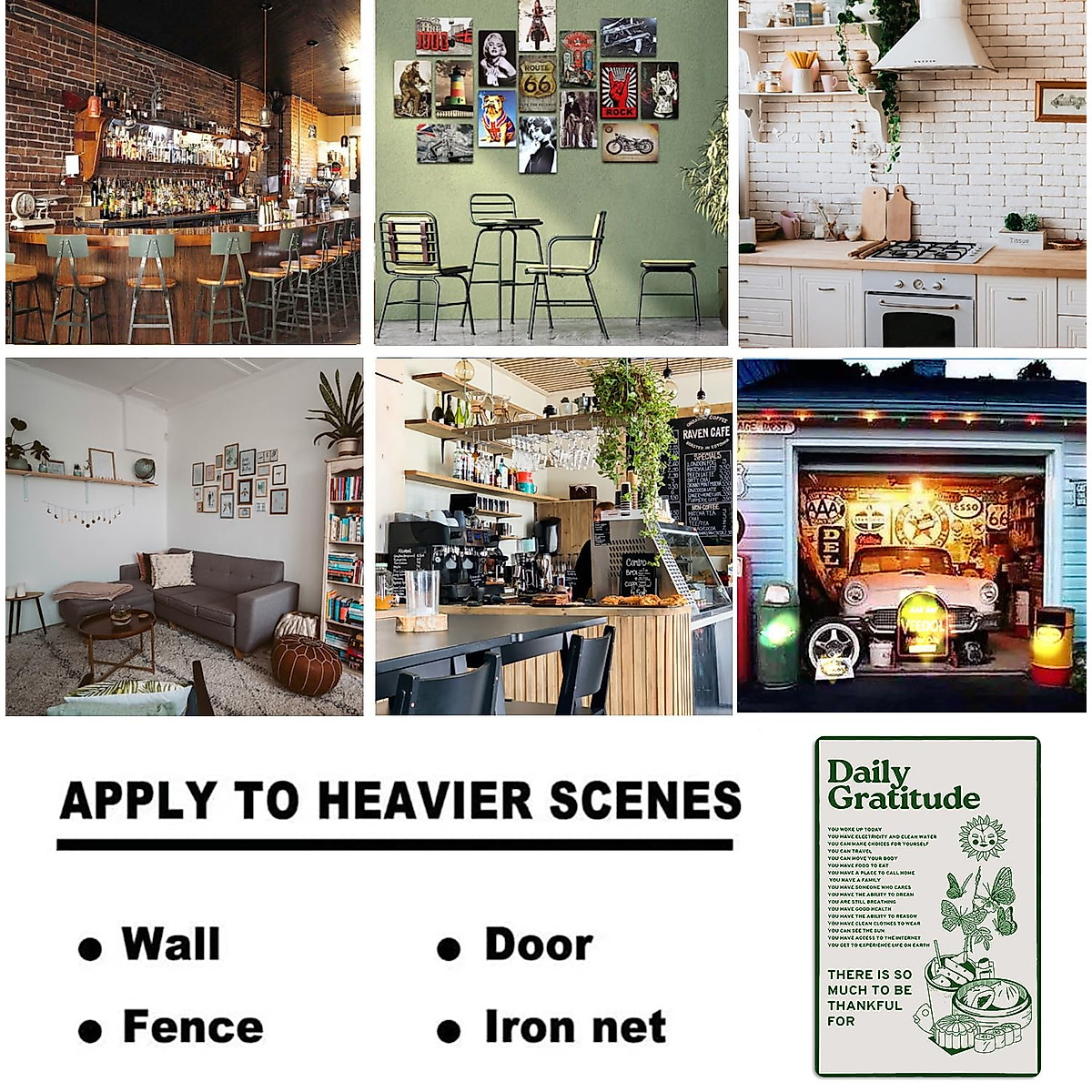 Fmcmly Daily Gratitude Inspirational Metal Tin Sign Green Boho Room Aesthetic Decoration Home Kitchen Office Bedroom Cafes Wall Decor 8x12 Inch