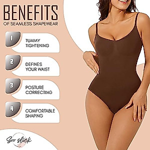 Seamless Bodyshaper Bodysuit for Women - Full Body Shapewear Body Sculpting Suits Sleeveless Round Neck Brown 3X-Large
