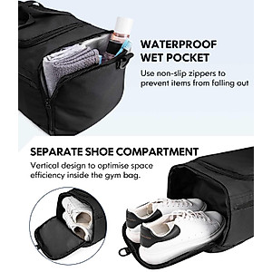 Gym Bag for Men Women, Foldable Travel Duffel Bags with Shoe Compartment & Wet Pocket, Lightweight Weekender Overnight Duffle Bag, Water Resistant Workout Sports Bag, Black