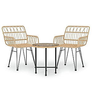 Camerina 3 Piece Patio Dining Set Outdoor Patio Dining Set Outdoor Patio Furniture Patio Set Patio Table and Chairs Set Poly Rattan 3157829