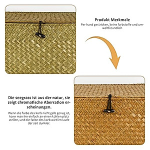 Esoes Wicker Storage Basket Woven Rattan Storage Box With Lids Seagrass Laundry Baskets Makeup Organizer For Bathroom, Living Room, Kitchen (L)