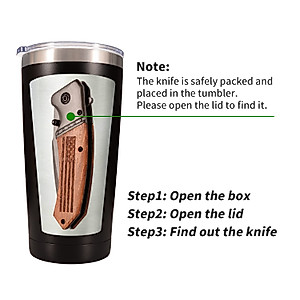 American Flag Gifts Set For Men, 20 oz Travel Coffee Tumbler & Mug With Pocket Knife, Unique Patriotic Military Gifts For Veterans, Police, Fathers Day, Christmas, Birthday, Valentine, Thanksgiving