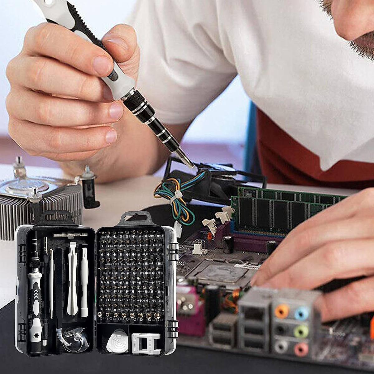 Electric Screw Driver, 115 in 1 Magnetic Repair Tool Kit, Rechargeable Precision Screwdriver Set, Anti Slip Durable Designed Screwdriver and Box, Battery Powered Screwdriver for Pc Cellphone Computer