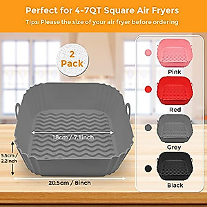 Air Fryer Silicone Liners, 8'' Square 4 to 7 QT Food Grade Reusable Heat Resistant Airfryer Silicone Liners Inserts Baskets Bowl Accessories for Instant Vortex COSORI CHEFMAN Air Fryer Oven Microwave