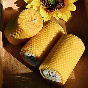 Beeswax Pillar Candles Set of 3 - Handmade Pure Beeswax Rolled Candles for Gift & Home Decor (2×3.3 in)