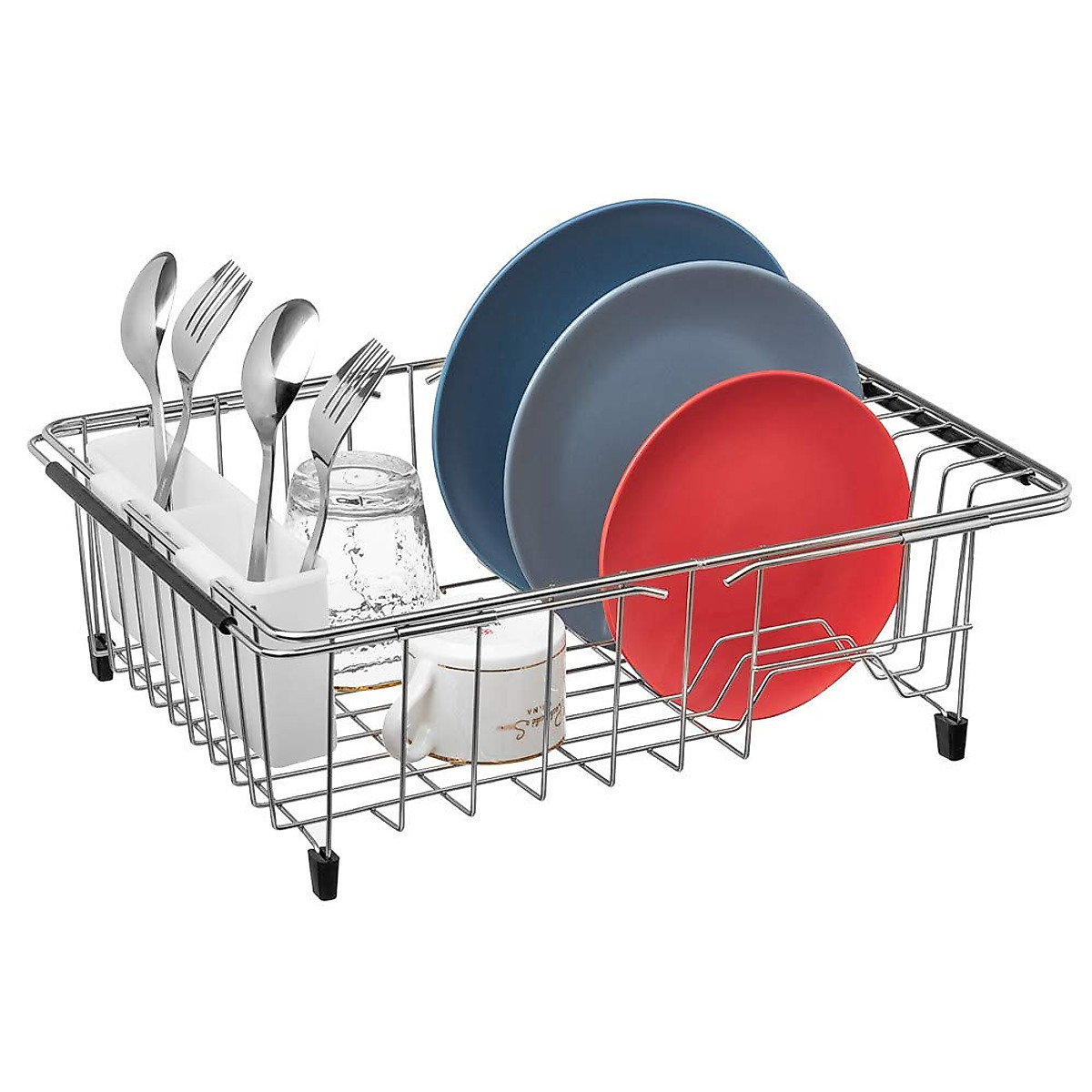 SANNO Utensil Drying Rack, Utensil Silverware Storage Holder fit for Dish Rack Over Sink, Chopsticks/Spoon/Fork/Knife Drainer Basket Flatware Storage Drainer