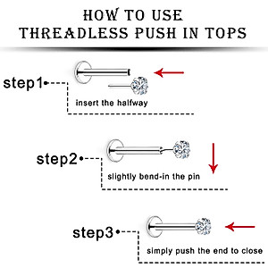 Kridzisw 18G Threadless Push in Nose Ring Stud Piercing Jewelry Women Stainless Surgical Steel Nose Lip Labret Monroe Medusa Ring Stud Cartilage Helix Tragus Conch Earring Piercing Jewelry Men Silver