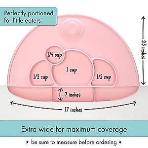 PrimaStella Unbreakable Silicone Platemat - Divided Suction Plate, Placemat and Food Catcher All-in-one (Soft Pink)