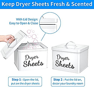 RuiNuyoah Farmhouse Metal Dryer Sheets Holder with Lid for Laundry Room Decor and Accessories, Modern Dryer Sheet Container for Storage and Organization, Large Dryer Sheet Dispenser White
