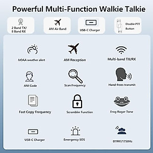 Radtel RT-470X Tri-Band Ham Radio Walkie Talkies 256CH Aviation Air Band Two Way Radio NOAA Police Scanner Marine UHF VHF Long Range Handheld Transceiver USB-C, Wireless Copy Frequency