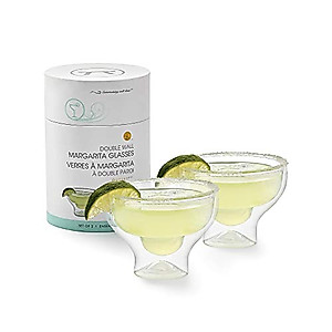 Outset Stemless Margarita Glasses Double Wall, Borosilicate Glassware 2 Count (Pack of 1)