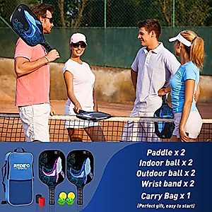 Pickleball Paddles Set of 2 Premium Fiberglass Surface Pickleball Rackets, 4 Pickle Balls, 2 Wrist Bands & 1 Shoulder Bag, 4.9" Cushion Comfort Grip, Pickleball Gifts for Men Women