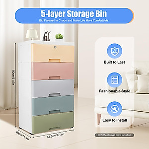 LUOSHALIYA 5-Drawer Storage Cabinet, Stackable Vertical Storage Tower with Key, Organizer Unit for Hallway Entryway, Storing Books, Office Supplies