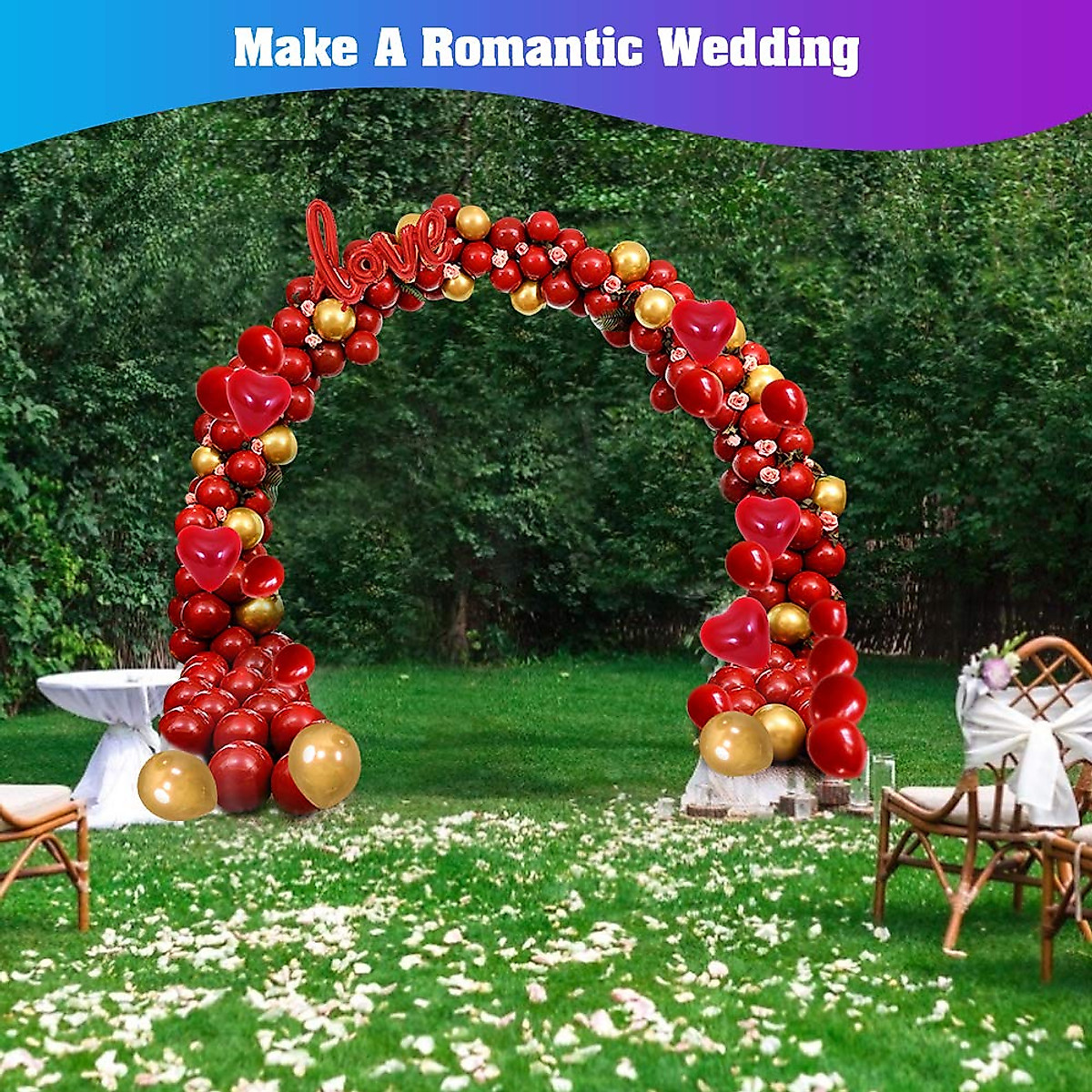 50PCS Love Balloons and Heart Balloons Kit&2000 PCS Silk Rose Petals 42Inch I Love You Balloon Gold Balloons Romantic Decoration Kit Double-Layer Easy to Use for Valentine Day Party Decorations