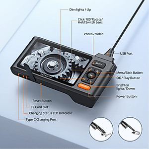 DEPSTECH Triple Lens Borescope Inspection Camera, 5"IPS Screen Endoscope Camera with Lights,1080P Sewer Camera and 180°Flip Button, 16.5ft IP67 Cable, Ease of Use, Tool for Wall, Automotive, Plumbing