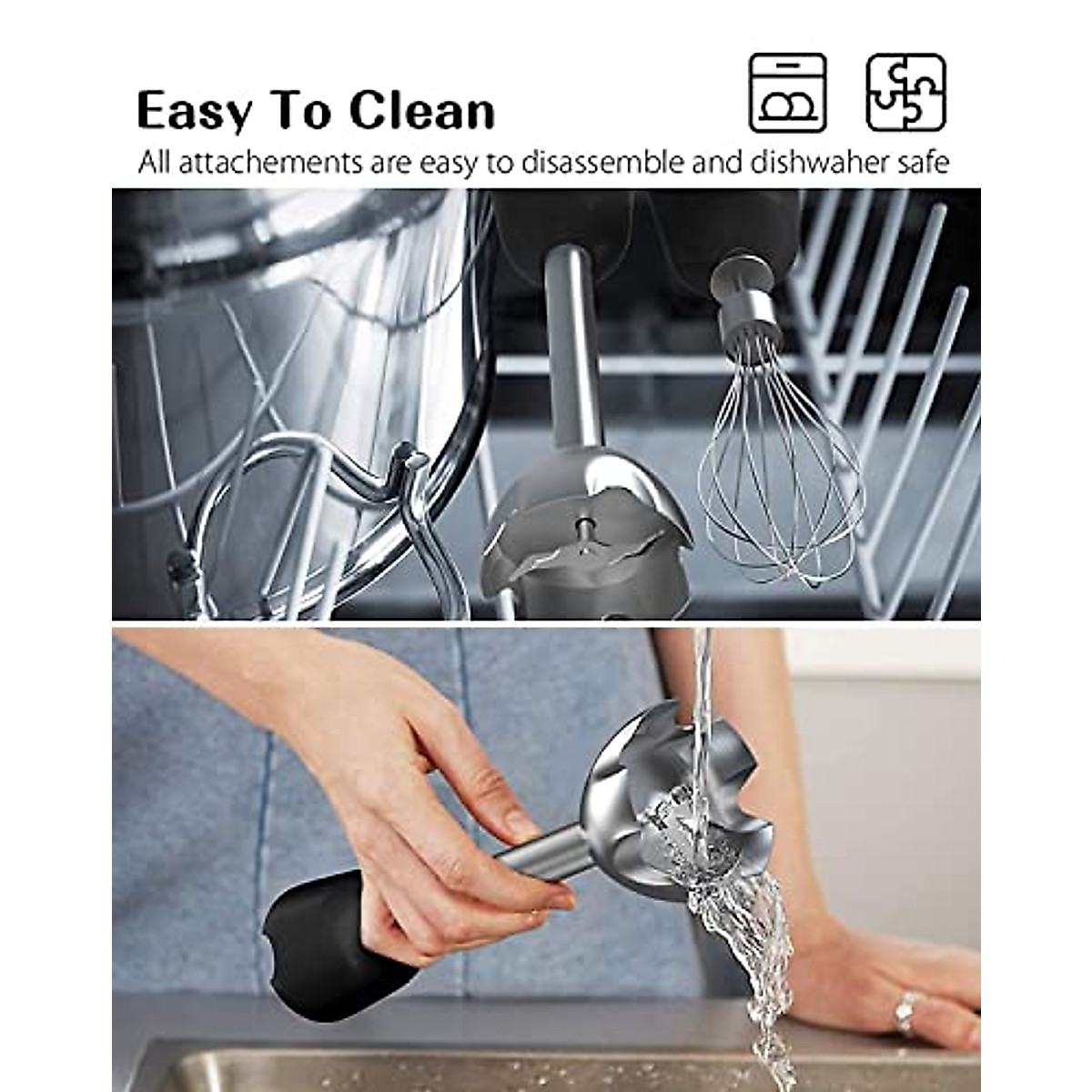 Aibesy Hand Blender Electric,Handheld Immersion Blender,Stick Blender with 6 Adjustable Speeds and Turbo Function,500W 2-in-1 Hand Blender with Whisk