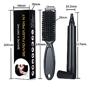 Beard Pencil Filler for Men Water Proof& Sweat Proof, Long Lasting - Beard Filling Pen Kit with Brush and Beard Styling Comb Tool Creates Natural Looking Beard, Moustache & Eyebrows (Black, Home kit)