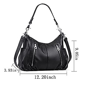 HESHE Genuine Leather Purses for Women Shoulder Hobo Bag Crossbody Satchel Handbags Designer Ladies Totes Purse(Black)