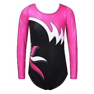 Leotards for Girls Gymnastics Toddler Shiny Diamond Metallic Athletic Bodysuit B197_BlackHotPink_16A