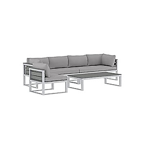 Walker Edison Macae Contemporary 4 Piece Modular Plank Design Outdoor Sectional, Set of 4, Grey