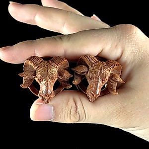 Mystic Metals Body Jewelry Pair of Hand Carved Saba Wood Goat Head Plugs(PW-340) (5/8" (16mm))