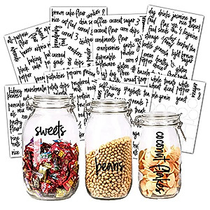 Pantry Labels Spice Jar Labels for Food Containers 168Pcs Kitchen Food Stickers Labels for Storage Bins Bottles Containers Black Text Preprinted Waterproof Removable