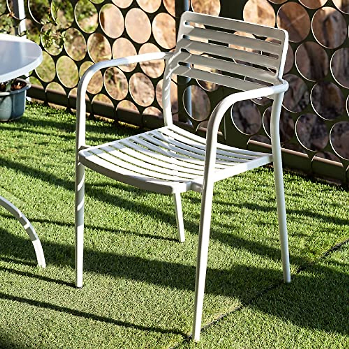 Lisuden Patio Bistro Metal Table Set with 2 Chairs, Outdoor Steel Slat Round Table for 2 Person, 27.5"(Dia) x28(H), Weather-Resistant Furniture Table Conversation Set for Backyard, Garden (White)