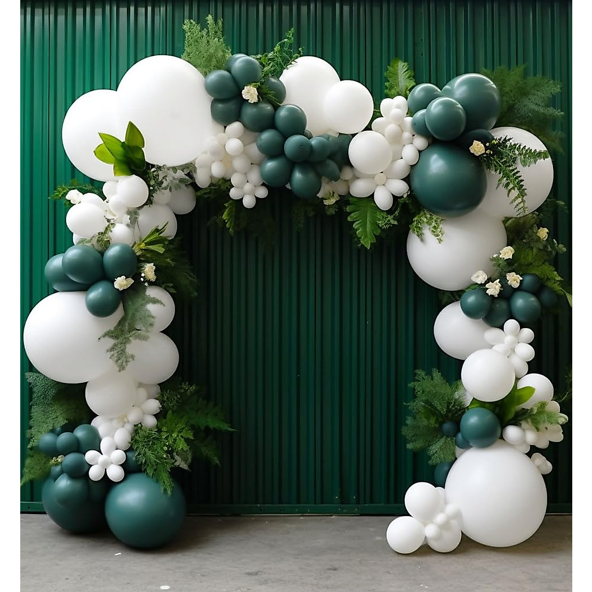 Dark Green White Balloon Garland Double Stuffed Balloons Different Sizes Latex Emerald Green Balloon Pastel Green Balloon Arch Kit for Birthday Baby Shower Christmas Safari Party decorations