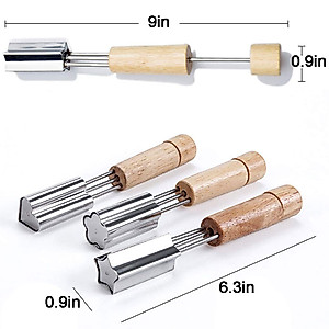 Goeielewe 3-Pack Vegetable and Fruit Cutter Shapes Set, Mini Pie, Stainless Steel Cookie Stamps Mold with Wood Handle, Cookie Cutter Decorative Food for Baking Crafts - Flower, Heart, Star