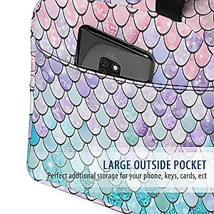 Lunch Bag, Cute Kids Reusable Cooler Lunch Tote Bag Insulated Leakproof Lunch Box Container with Front Pocket for Girls Boys School Work Picnic (Pink Meraid Scale)