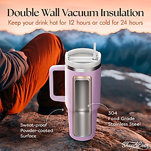 A Wise Woman Once Said F This And She Lived Happily Ever After Engraved Insulated Stainless Steel Tumbler with Handle, Lid, and Straw 40 oz. Funny Divorce Retirement Feminist Gift (Lavender)