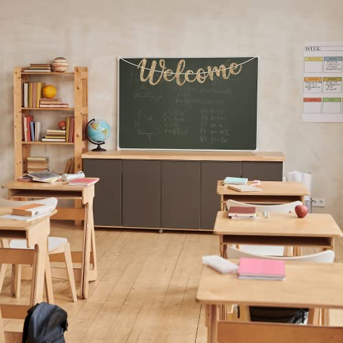 Pre-Strung Welcome Banner - NO DIY - Gold Glitter Welcome Banner in Script - Pre-Strung on 6 ft Strand - Classroom, Office, Front Door, Baby & Bridal Showers Party Decorations. Did we mention no DIY?