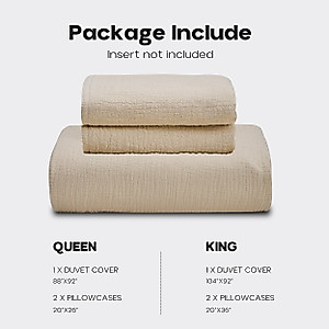 Simple&Opulence Linen Cotton Muslin Duvet Cover Set Queen Size, 3Pcs Khaki Ultra Soft Breathable 3-Layer Gauze Minimalist Comforter Cover, Seersucker Bedding Set with Zipper Closure for All Seasons