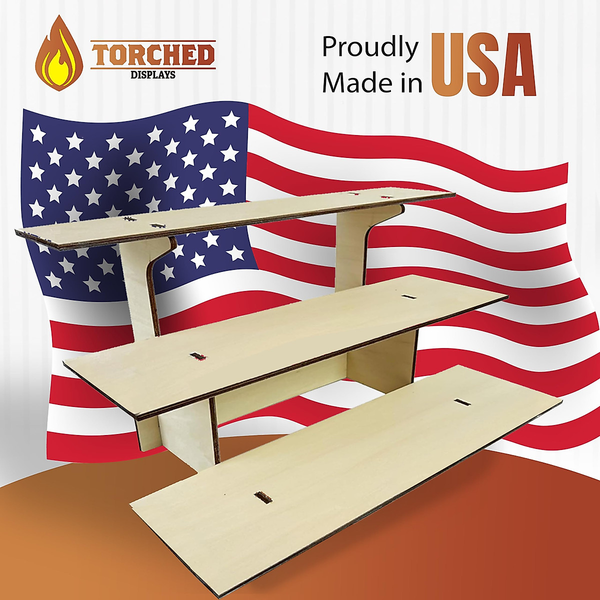 3-Tier Straight Wooden Retail Table Display Stand with Shelves for Products - Portable | 3 Step Straight Display Rack for Retail Table Top, Counter Top, Craft Shows, Farmers Market, Tradeshows 9.5" L