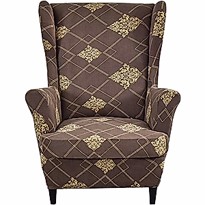 IMYOGI Stretch Wing Chair Slipcover 2 Pieces Wingback Covers with Seat Cushion Slipcover, Non-Slip Armchair Covers Furniture Protector for Kids and Pets (Color : Loka)