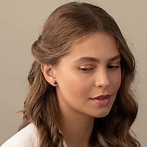 Peora Solid 14K White Gold Created Blue Sapphire Stud Earrings for Women, Classic Solitaire Round Shape, 6mm, 2.25 Carats total, Friction Back, Blue Earrings, September Birthstone Gift