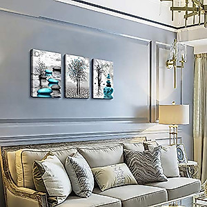 Canvas Wall Art for Living Room Wall Decor for Bedroom Bathroom Black and White Paintings Modern 3 Piece Framed Canvas Art Prints Ready to Hang Inspirational Abstract Blue Pictures Home Decorations