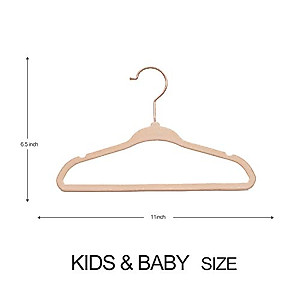 BBFISH Kids Velvet Hangers with Rose Gold Hooks, 50 Pack 11" Children Hangers Ultra Thin Non Slip Clothes Racks with 7 Pcs Baby Clothing Dividers (Ivory)