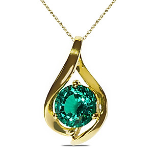 The Diamond Deal Lab Created Round 6.00MM Green Emerald Gemstone May Birthstone Heart Pendant Necklace Charm in 10k SOLID Yellow Gold With 18" Chain