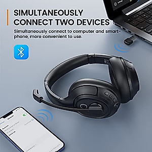 EKSA Bluetooth Headset with Microphone, Wireless Computer Headphone AI-Powered Environmental Noise Cancelling Headset & USB Dongle, 55H Playtime, Over Ear Comfort for PC, Phone, Work, Home Office