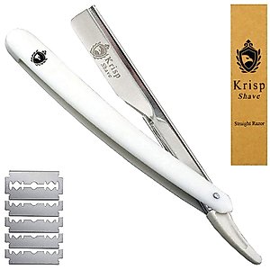 Professional Straight Razors For Men - Barber Razor Straight Edge Razor Kit For Close Shave - Beard Cut Throat Safety Razor Navajas Para Barbero Shavette - 10 Shaving Blades By Krisp Beauty White