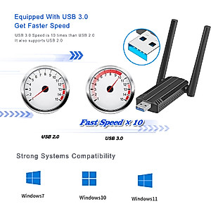 Wireless USB WiFi 6 Adapter for PC - 802.11ax USB Adapter AX1800 PC WiFi Adapter for Desktop Laptop Dual Band Wireless Adapter WiFi Dongle for Windows 7/10/11 Wireless Network Adapter for PC Computer