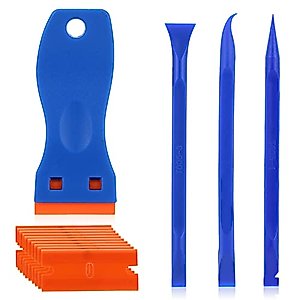 TIESOME Multipurpose Plastic Scraper Set, Non-Scratch Scraper Tool with 10Pcs Plastic Blades & 3pcs Double-Head Detail Cleaning Stick for Removing Lable Glue Decal in The Glass Window Floor