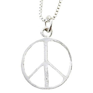 Sterling Silver Peace Sign Charm Necklace, 16"